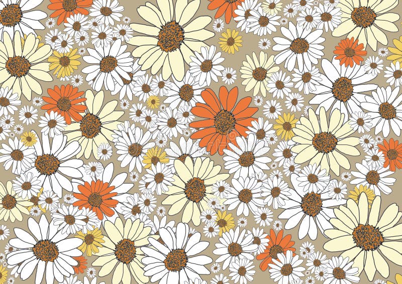 Modern Pattern with Daisies. Stock Illustration - Illustration of line ...