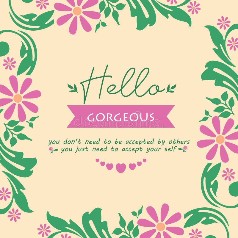 Modern Pattern of Leaf and Pink Flower Frame, for Elegant Hello ...