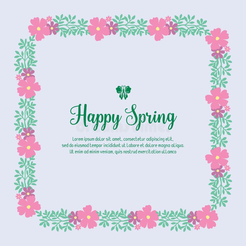 Modern Pattern of Leaf and Pink Flower Frame, for Happy Spring ...