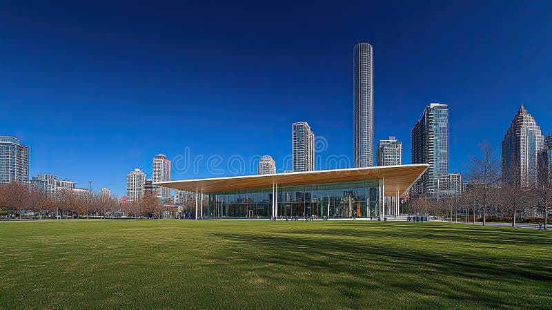 Modern Pavilion, City Park, Sunny Day, Skyline Stock Illustration ...