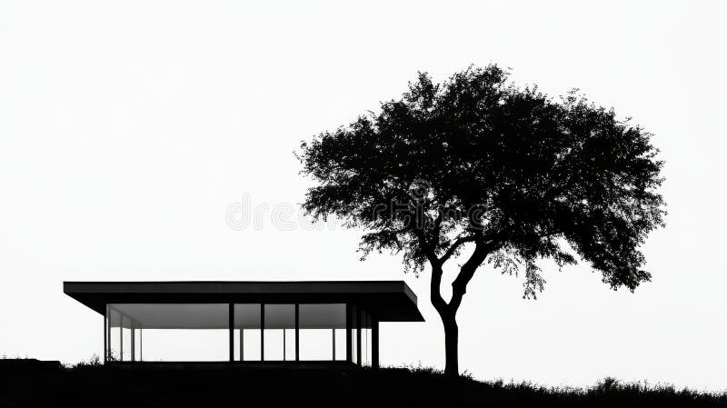 Modern Pavilion with Large Tree Silhouette, Minimal Architecture ...