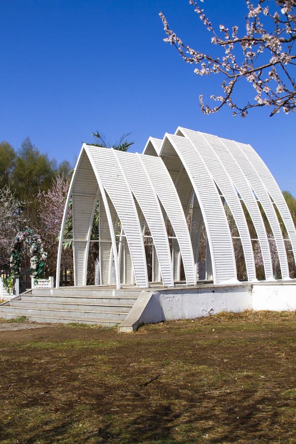 Modern Pavilion in the Park in Spring Stock Photo - Image of cherry ...