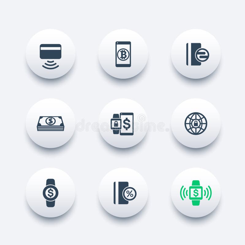 Payment Methods and Internet Banking Icons Set Stock Vector ...
