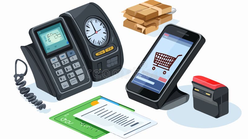 Modern Payment Terminal and Mobile Phone Displaying Transaction, Stock ...