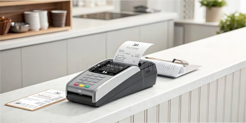 Modern Payment Terminal with Receipt in Bright Cafe Setting Stock Photo ...