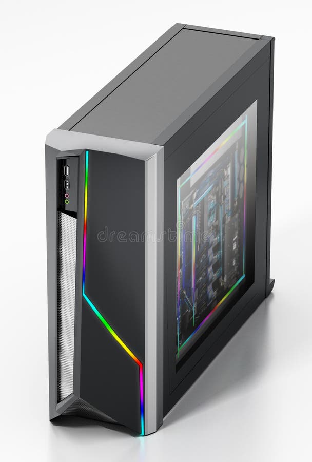 Modern PC Case with RGB LED Lights. 3D Illustration Stock Illustration ...