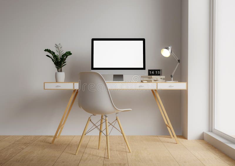 A Modern PC Computer Blank Screen Mockup is on a Table in a Modern ...