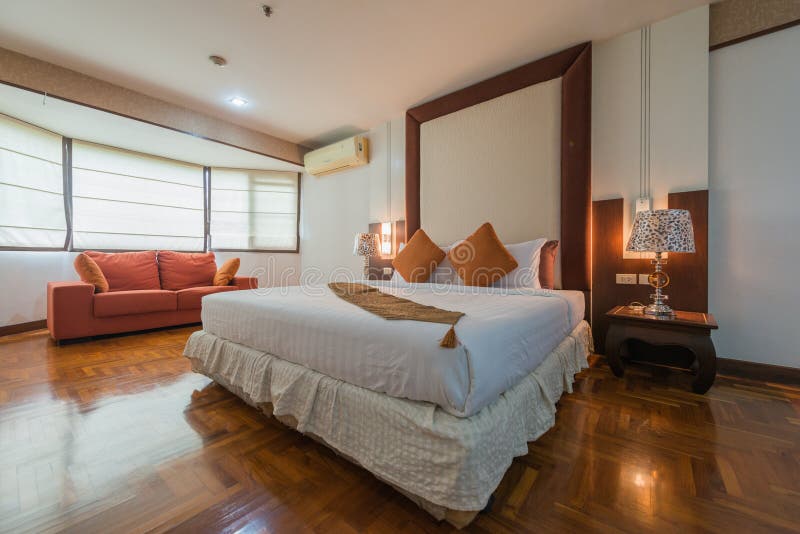 Modern Peaceful Bedroom Interior Design in Apartment. Stock Photo ...