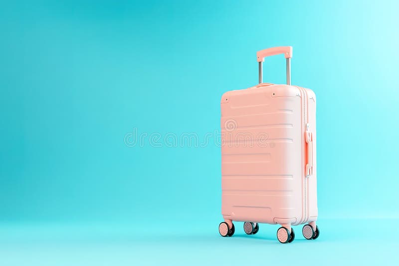 Modern Peach Suitcase with Handle and Wheels on a Light Blue Background ...