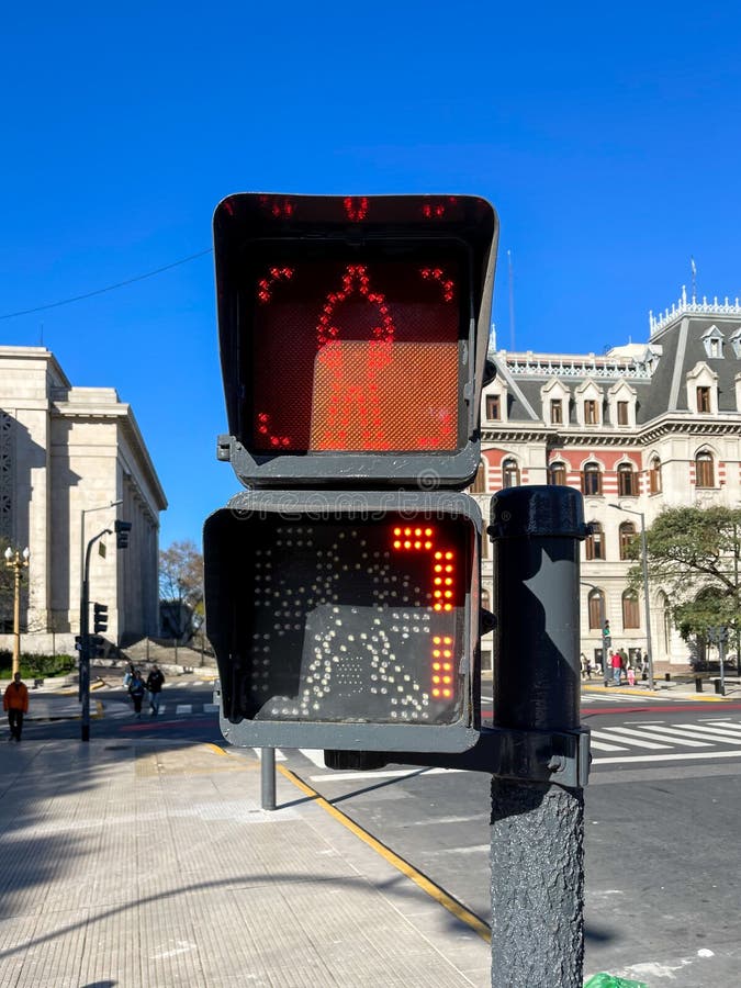 Pedestrian Traffic Light in the City with Blue Sky Editorial Stock ...