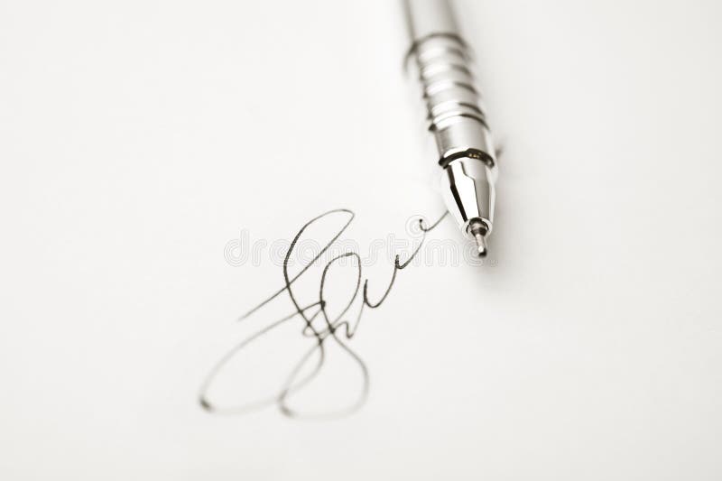 Modern Pen and Signature on Sheet of White Paper, Closeup Stock Photo ...