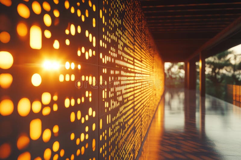 Modern Perforated Wall Illuminated by Sunlight Stock Image - Image of ...