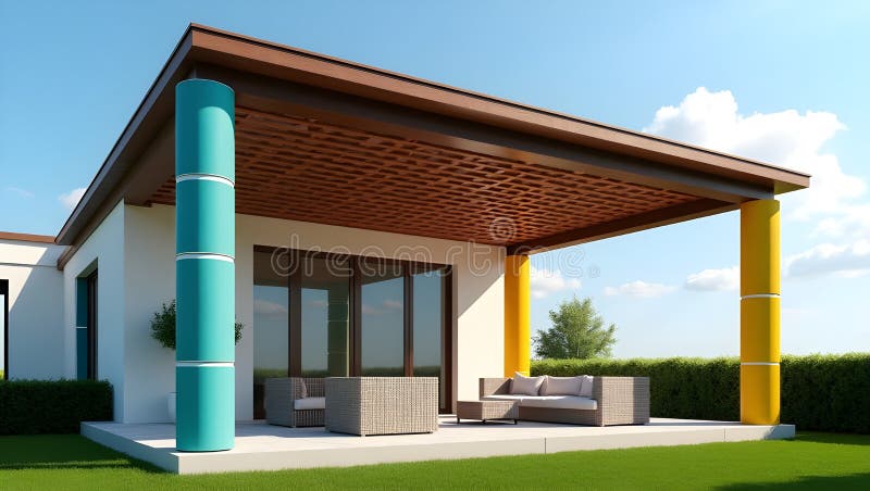 Modern Pergola Design with Bold Color Contrasts on Its Pillars Stock ...