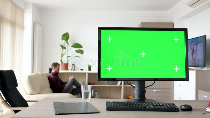 Modern Personal Computer with Big Green Screen Chroma Mock Up Stock ...