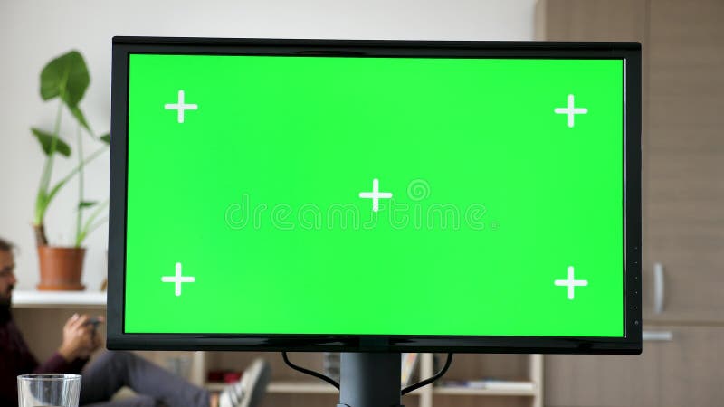 Personal PC Computer with Big Green Screen Chroma Mock Up Stock Video ...