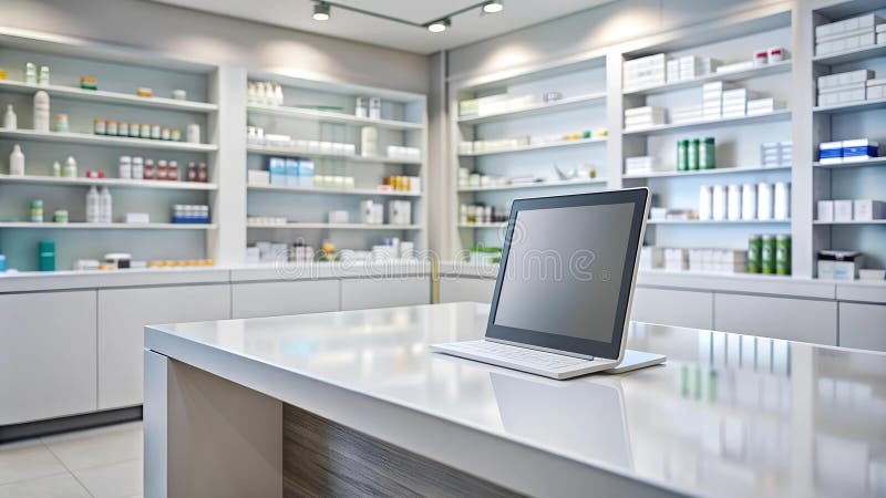 A Modern Pharmacy Interior with Digital Tablet on the Counter AI ...
