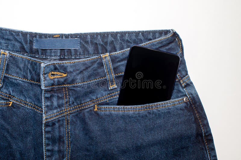 A Modern Phone in a Jeans Pocket Displaying the App on a Black Screen ...