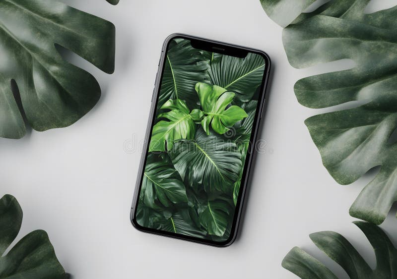 Tropical Leaves Phone Screen Mockup Generated Using Ai Stock Photos ...
