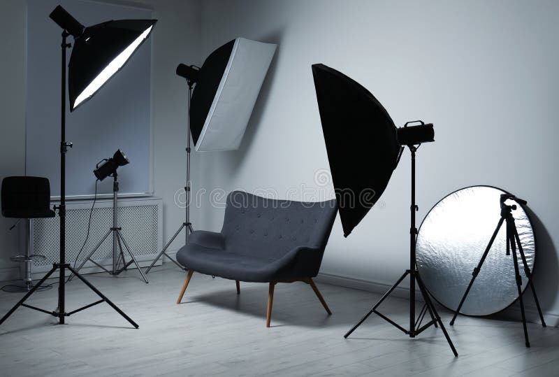 Modern Photo Studio with Professional Equipment Stock Image - Image of ...