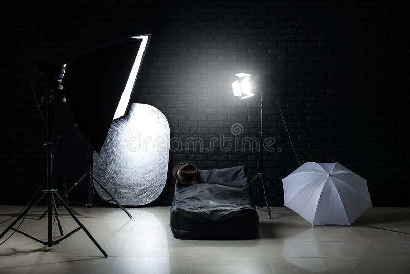 Modern Photo Studio with Professional Lighting Equipment Stock Image ...