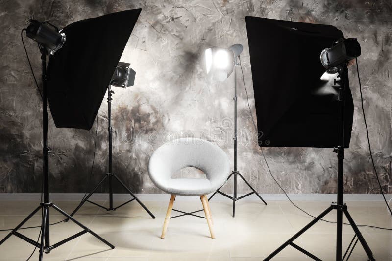 Modern Photo Studio with Professional Lighting Equipment Stock Image ...
