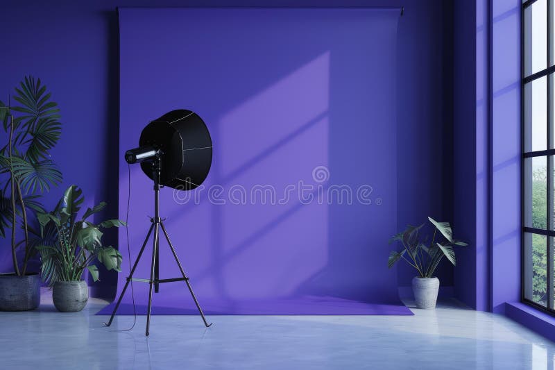 Modern Photo Studio Setup with Blue Backdrop Stock Image - Image of ...