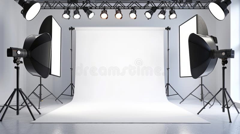 A Modern Photography Studio with Bright Lighting Ready for a Photo ...