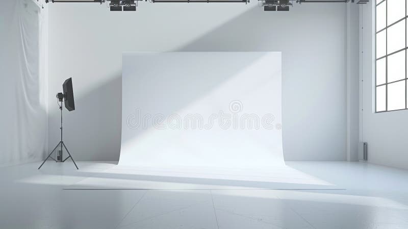 Modern Photography Studio with White Backdrop Stock Image - Image of ...