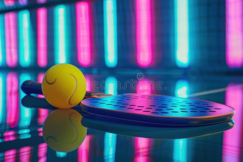 Modern Pickleball Paddle and Ball with Vibrant Neon Lights Reflection ...
