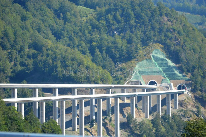 Modern Pillared Bridge and Tunnel Stock Image - Image of overpass ...