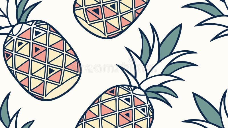 Modern Pineapple Fruit Seamless Pattern in a Simple Line Style, Vector ...