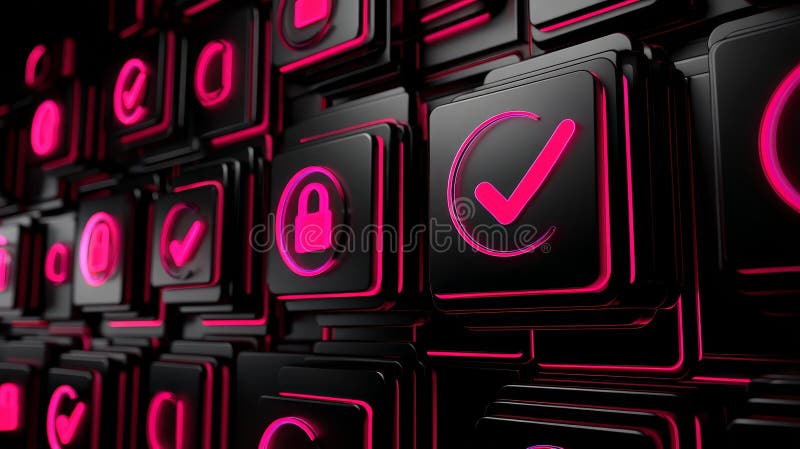 Modern Pink and Black Checkered Wall Design with Abstract Graphic Icons ...