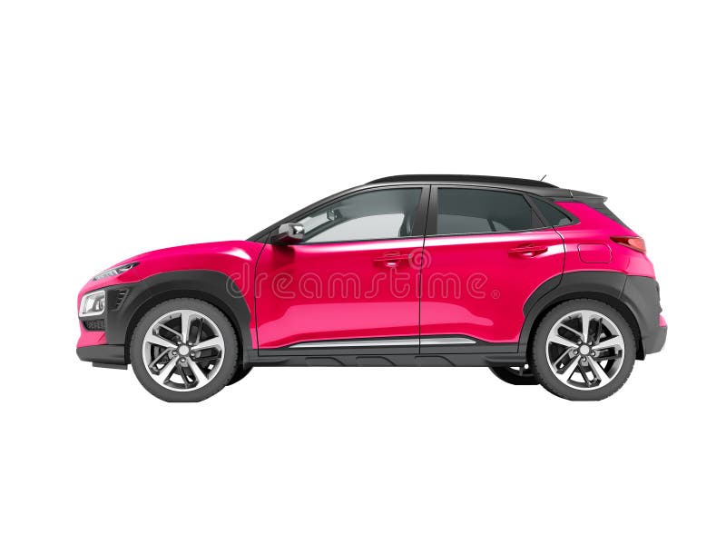 Modern Pink Car Crossover Side View 3d Render on White Background No ...