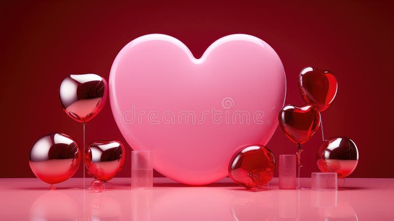 Modern Pink Heart with Reflection on a Multilayered Background Stock ...