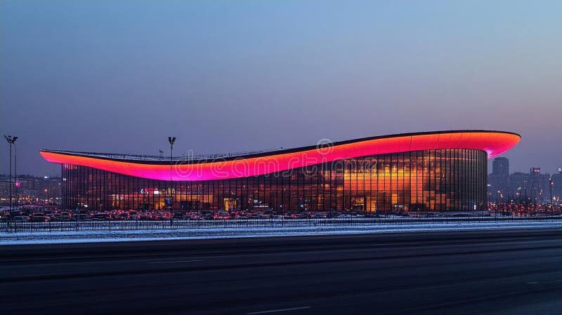 Modern Pink Illuminated Building at Night Stock Illustration ...