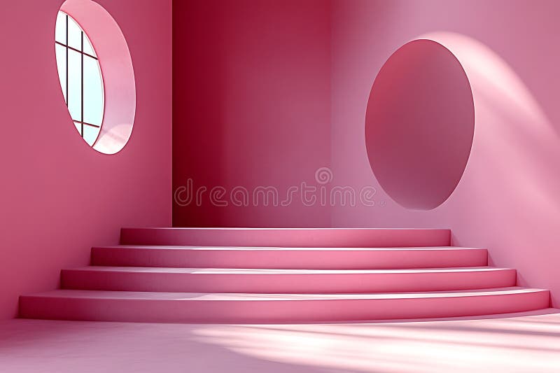 Modern Pink Interior Design with Steps and Architectural Elements for ...