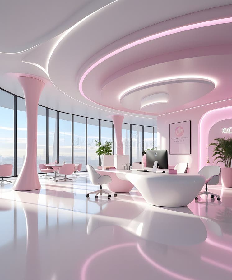 Modern Pink Office Space with Curved Design Stock Illustration ...
