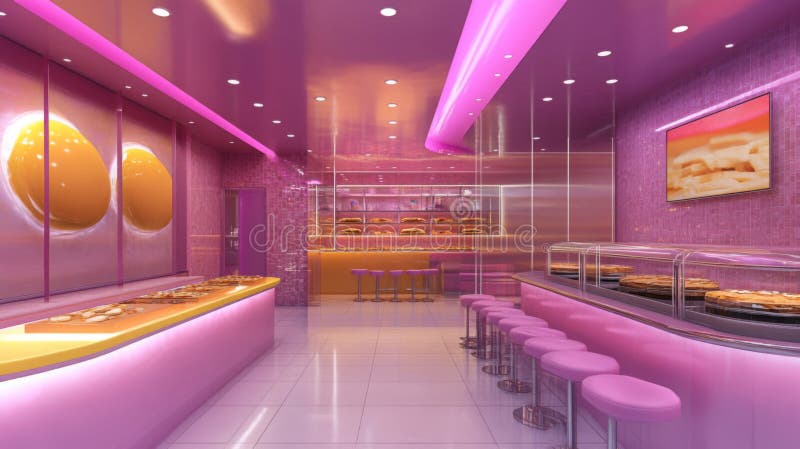 Modern Pink Pastry Shop Interior Design Stock Illustration ...