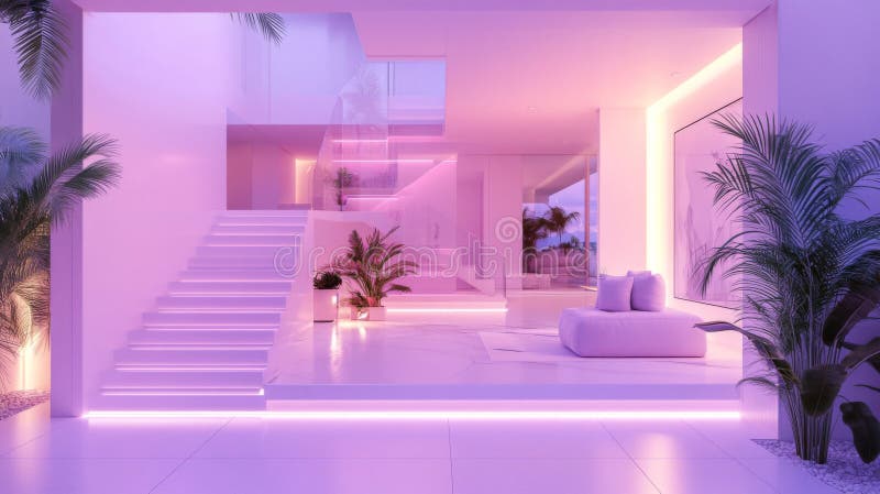 Modern Pink and Purple Minimalist Interior Design Stock Illustration ...