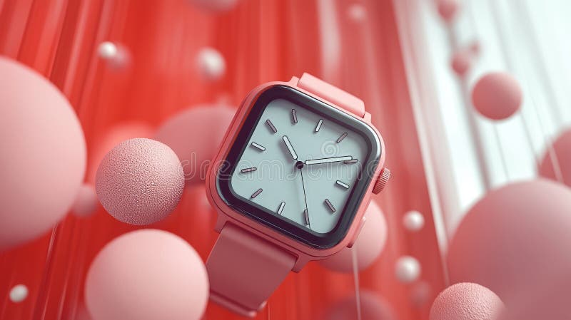 Modern Pink Smartwatch with Abstract Geometric Design on Red Background ...