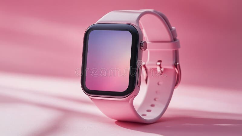 Modern Pink Smartwatch on a Pink Surface Stock Illustration ...
