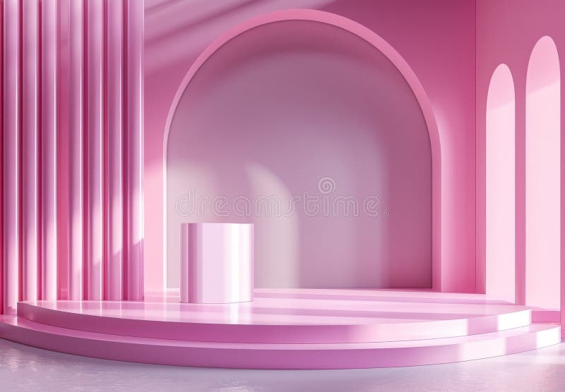 Modern Pink Stage Design with Arched Background and Minimalist Elements ...