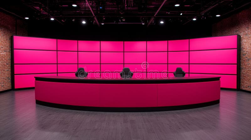Modern Pink Studio Set with Curved Desk and Adjustable Lighting for ...