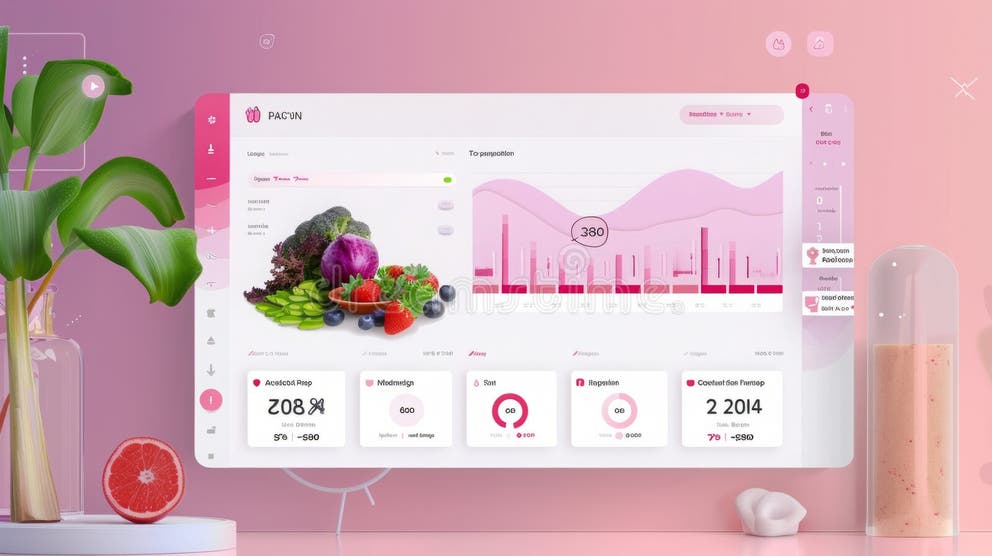 Modern Pink User Interface Design with Colorful Fruit and Vegetable ...