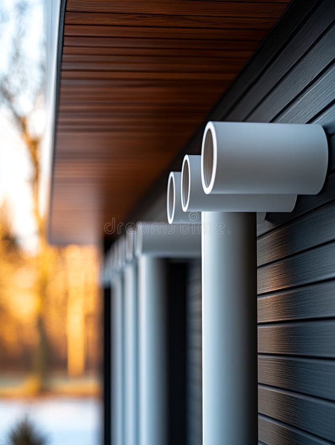 Modern Pipe System on the Facade of a Modern House. Stock Photo - Image ...