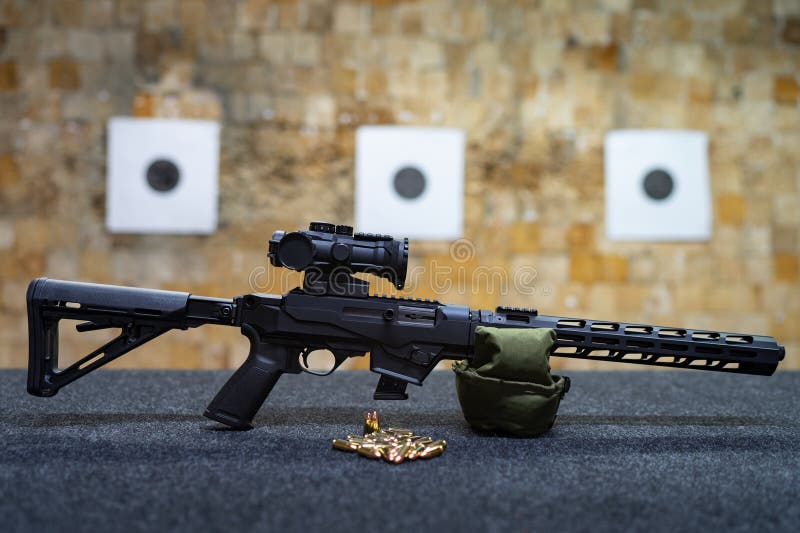 Modern Pistol Caliber Rifle at a Shooting Range Stock Image - Image of ...