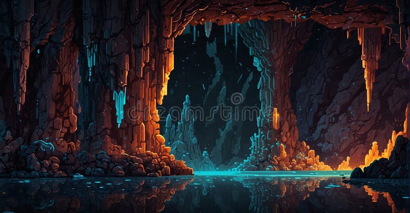 Modern Pixel Art Game Background Featuring Stalactites and Stalagmites ...