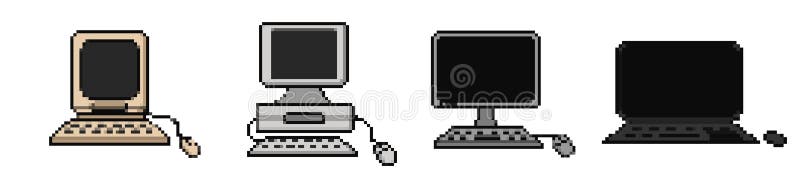 Modern and Pixel Retro Computers Set. Evolution of Pc from Old Portable ...