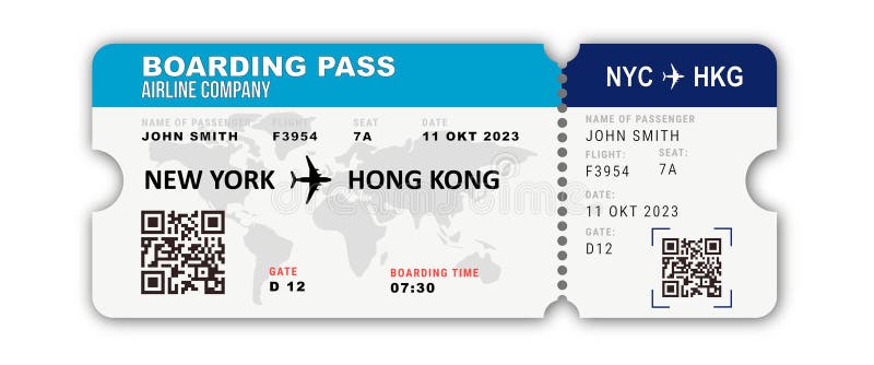 Modern Plane Ticket with City, Passenger, Gate, Flight, Class, Seat ...