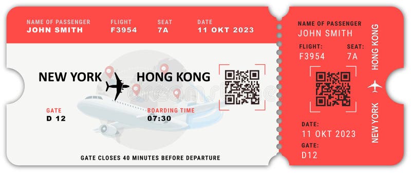 Modern Plane Ticket with City, Passenger, Gate, Flight, Class, Seat ...